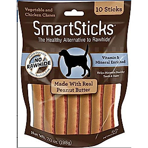 SmartBones SmartSticks Peanut Butter Dog Chews, 10 Count (2 Pack)