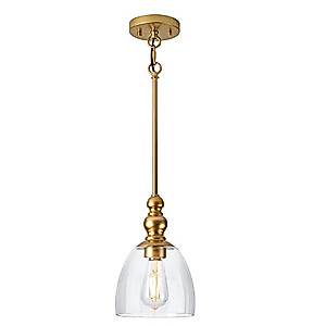 HANASS Pendant Lights, Brushed Gold Pendant Lighting for Kitchen Island, Clear Glass Pendant Light Fixtures, Hanging Light Fixtures with Adjustable Height, MD89426-A
