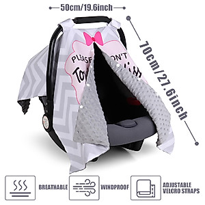 Metplus 2 in 1 Baby Car Seat Cover, Car Seat Canopy for Babies, Mom Nursing Cover, Minky Baby Carrier Covers, Newborn Boy Girl Shower Gift, Peekaboo Opening & No Touch Sign, Grey Stripes