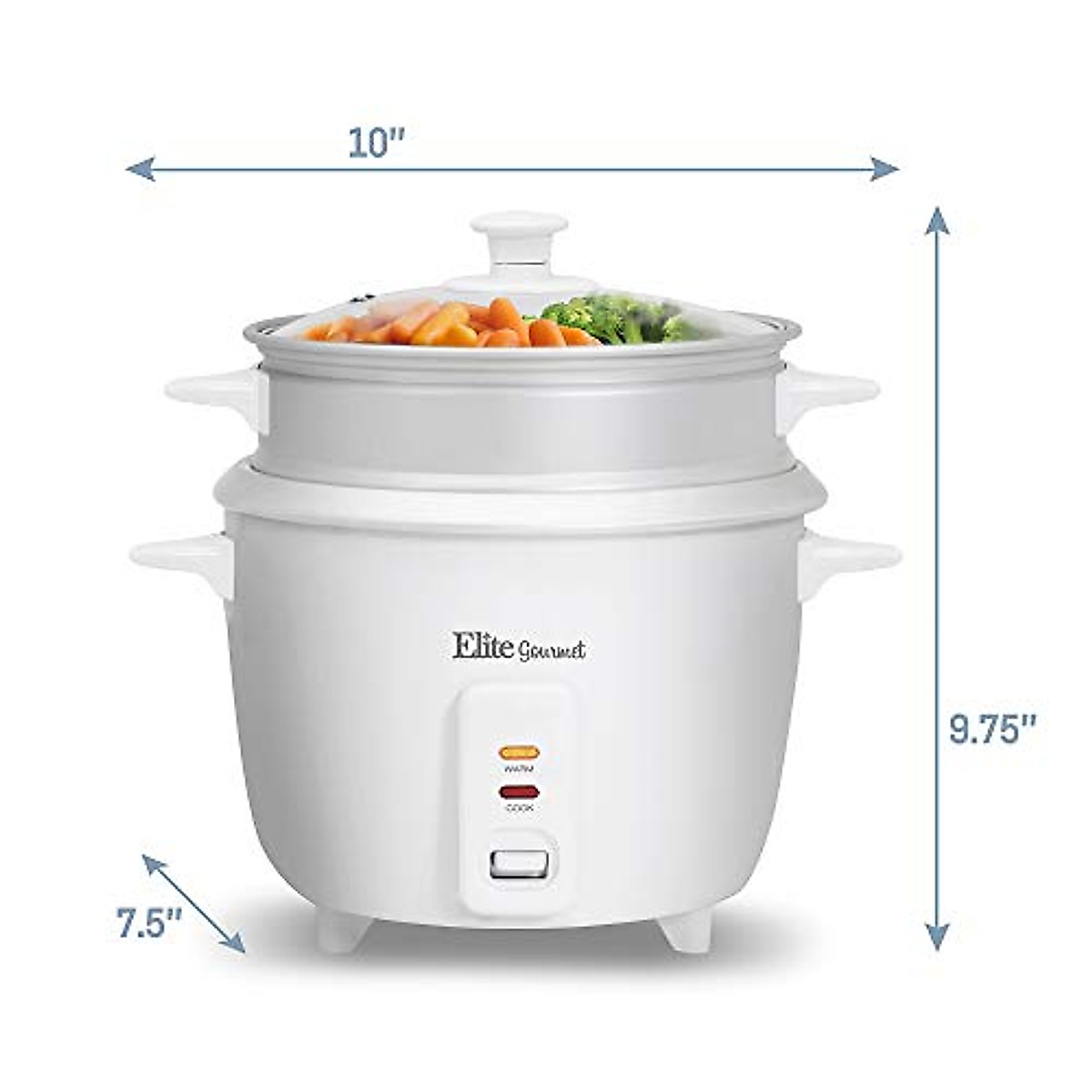Maxi-Matic Elite Gourmet ERC-003ST Electric Rice Cooker & Steamer w/Automatic Keep Warm Makes Soups, Stews, Grains, Cereals, 6 Cooked (3 Cups Uncooked), 6 Cups Cups), White