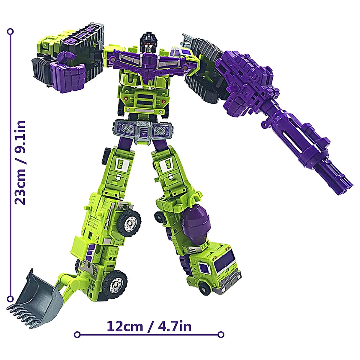 SU KE DA GT Engineering Green Alloy Combiner 6 in 1 Construction Vehicles into Car Truck Bucket Loader Model for Boys & Girls 25cm, SU KE DA-002