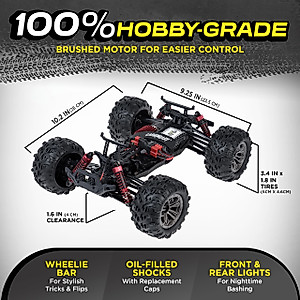 LAEGENDARY 1:16 Scale 4x4 Off-Road RC Truck - Hobby Grade Brushed Motor RC Car with 2 Batteries, Waterproof Fast Remote Control Car for Adults