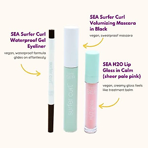 Tarte Cosmetics Tarte Sea Surfer Curl Clean Must-Haves Makeup Set, Sea Surfer Curl Black Volumizing Mascara, Waterproof Gel Black Eyeliner, Sea H20 Lip Gloss in Calm - Sheer Pale Pink 3 Piece Set