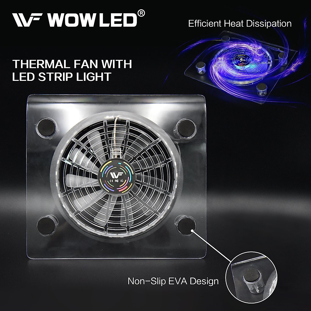 WOWLED Cooling Fan Mini 3 keys Control Gaming USB RGB LED Cooler Thermal Fan Pad for PS4 Playstation 4 XBOX One X Consoles Laptop Notebook PC CPU Coolers Computer Cooling Strip Light Case Fan