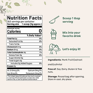 Golden Monk Fruit Sweetener with Erythritol, 4 Pounds - No After Taste - Brown Sugar Substitute, Keto Diet Friendly, Zero Calorie, Natural Sweetener for Drinks, Coffee, Tea, Cookies, No-GMO, Vegan