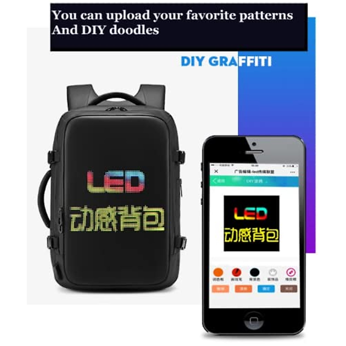 Joyloading LED Display Backpack Business Travel Laptop Backpack Men DIY Smart School Backpack Woman Multimedia Pack