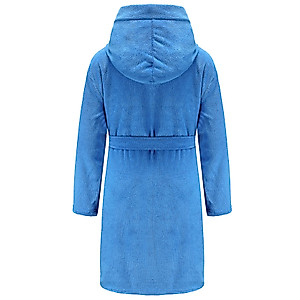 SWMSTUPF Boys Girls Bathrobe Soft Towel Hooded Robe 100% Turkish Cotton Bathrobe(Blue,9-10 Years)