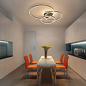 Kaiyuan Modern LED Ceiling Light with Remote,Dimmable Flush Mount LED Ceiling Light,3 Circle Close to Ceiling Light,Bedroom Dining Room Kitchen Living Room Light Fixture Wall Lamps Sconces,Brown