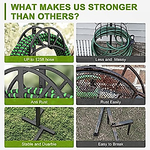 Mr IRONSTONE Garden Hose Holder,4 Spikes Water Hose Holder Holds 125-feet Hose,Freestanding Hose Stand Made of Heavy Duty Steel,Expandable Garden Hose for Outside Yard Lawn, Black