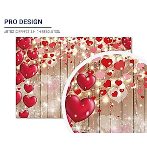 Allenjoy 82" x 59" Valentine's Day Photography Backdrop Rustic Wood Glitter Lights Red Love Heart Background for Mother's Day Wedding Bridal Shower Party Decor Banner Portrait Photo Studio Props