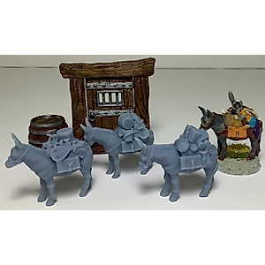 HERO Creations - 4 Mules - RPG - Dungeons and Dragons - DND - Pathfinder - Lord of The Ring - Figurine Miniature (Gray/Unpainted)