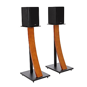 EXIMUS One Pair Fixed Height Universal Speaker Floor Stands with Real Wood - 290 Series (EX-290FW)