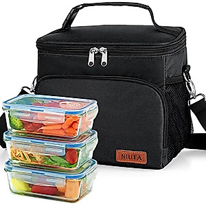 NIUTA Insulated Lunch Bag for Men/Womens, Lunch Box, Black Upgraded version Double Deck Reusable Lunch Pail (Black-1)