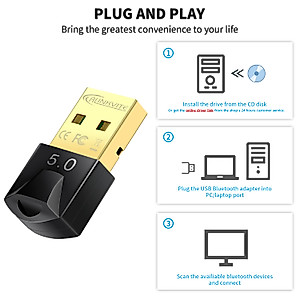 Bluetooth Adapter for PC 5.0, ALINKVITE Bluetooth Adapter for Win 11/10/8.1/8/7, Bluetooth Dongle with Ultra-Range, Mini-Sized, Dual-Mode, Bluetooth Dongle for PC