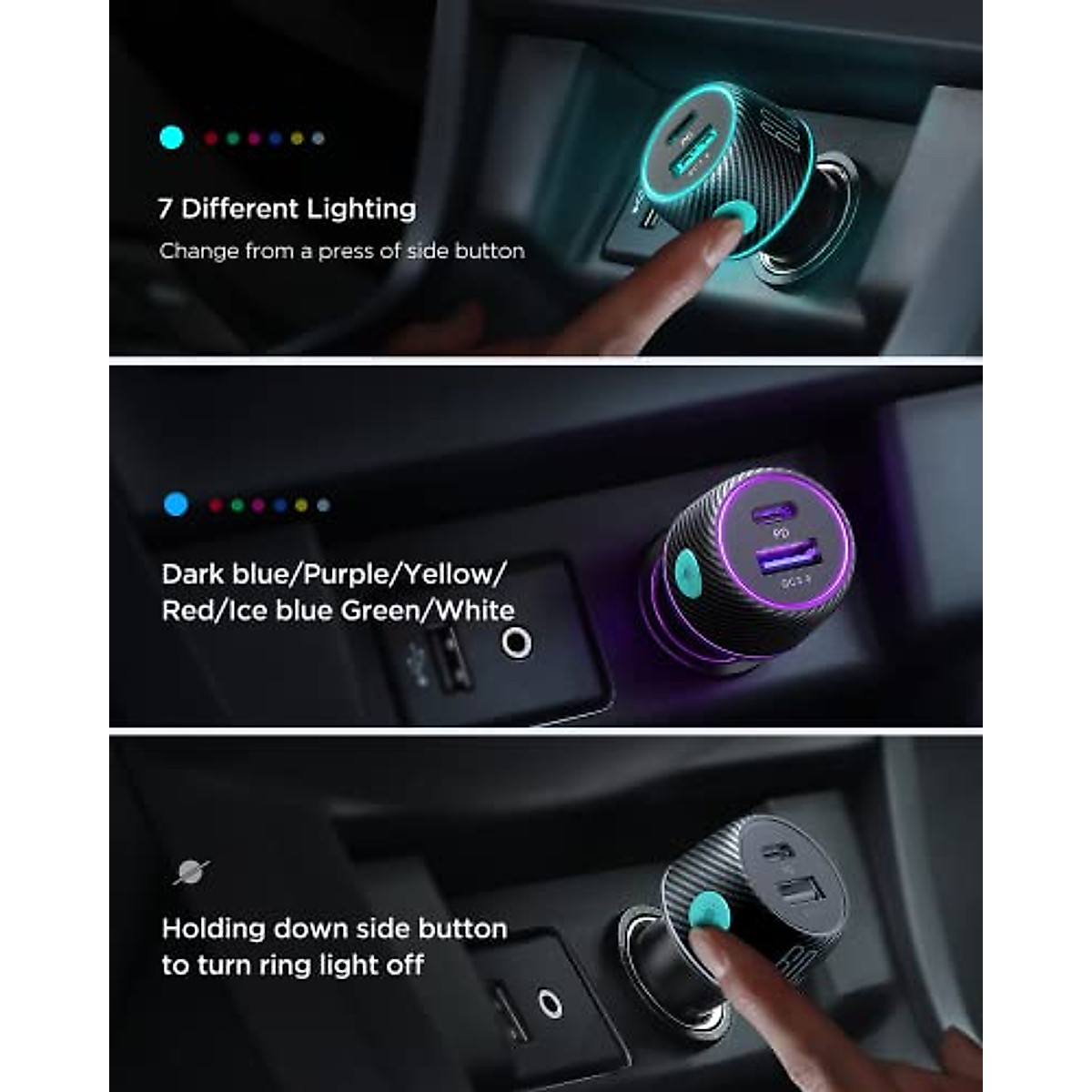 USB C Car Charger, 60W 2-Port Super Fast Car Charger Adapter, JOYROOM PD 30W & QC 30W & PPS 25W Fast Car Charger for iPhone 14/13/12, iPad Pro, Samsung Galaxy S22/21/Pixel 7/Moto/LG,7 Color Modes