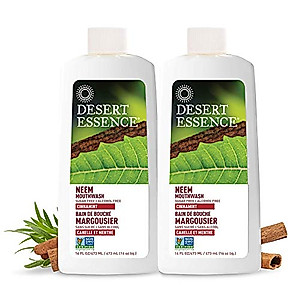 Desert Essence Natural Neem Mouthwash - Cinnamint Flavor - 16 Fl Ounce - Pack of 2 - Reduce Plaque Buildup - Tea Tree Oil - Neem Leaf Extract - Peppermint - Complete Oral Care - Refreshes Breath