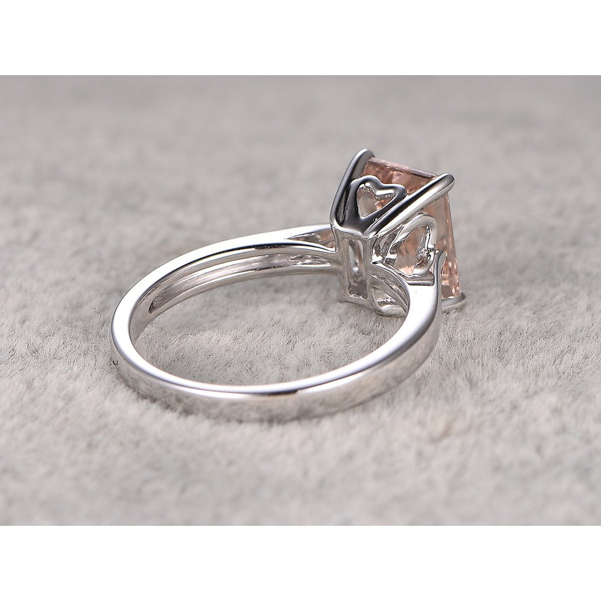 3pcs Engagement Ring Set,7x9mm Emerald Cut Pink Morganite 14k White Gold Diamond Stacking Matching Band