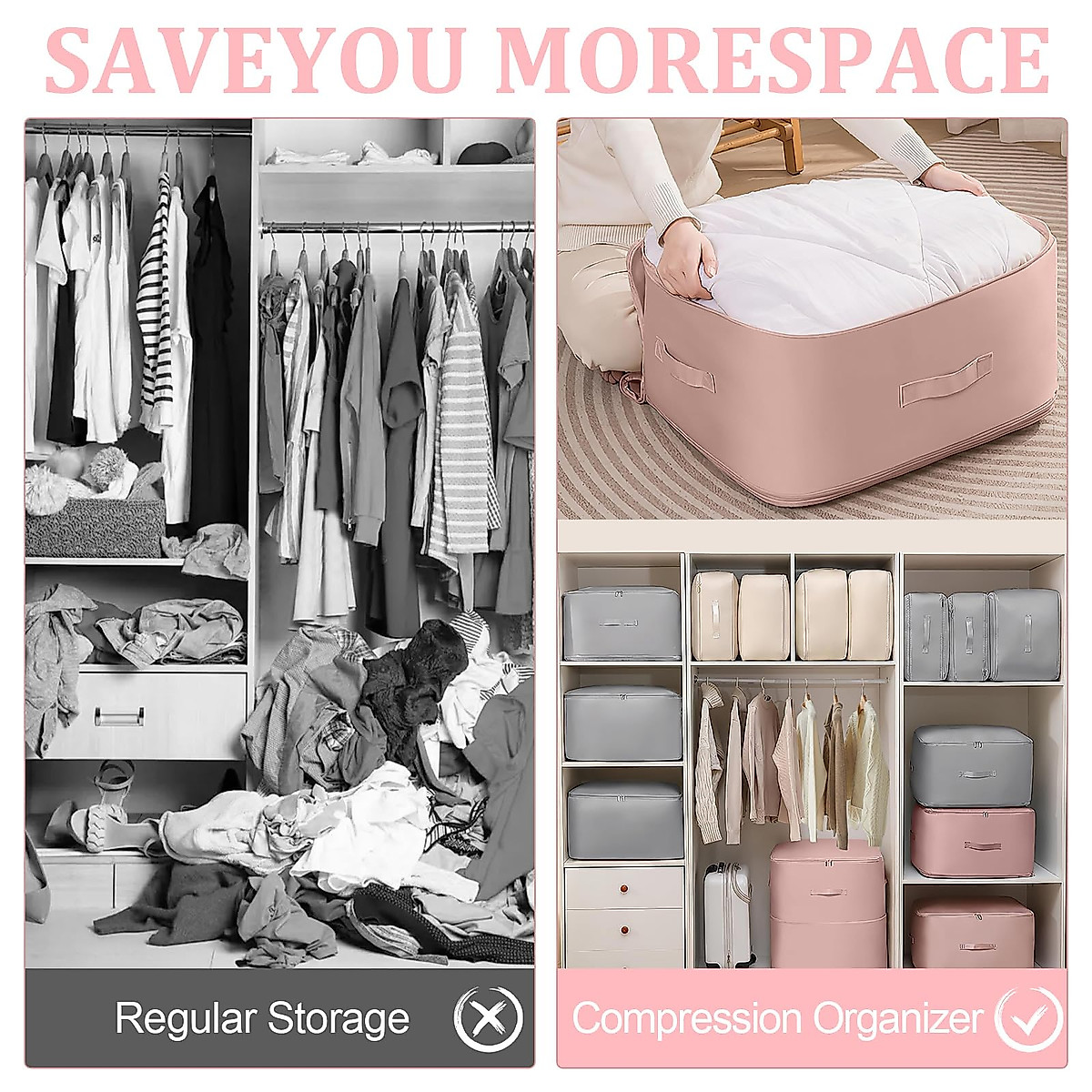 Ultra Space Saving Self Compression Organizer, Storage Tote for Space Saving Compression Moving Organizer Bags for Comforters, Blankets, Bedding