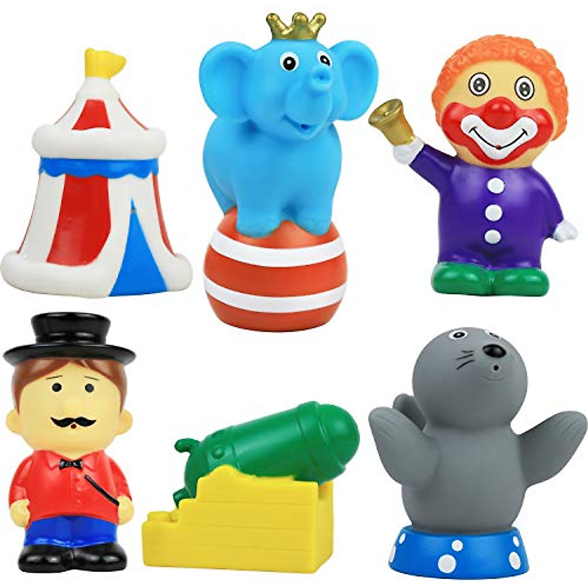 Click N' Play 6 Piece Circus Toys and Action Figure Playset for Kids, Soft Touch Vinyl Bath Tub and Pool Toy - Great for Baby, Boy, Girl, Infants, and Toddler Age 6-12 months 1-3 3-4 Years