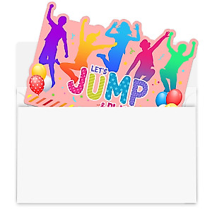 Simimi art 30 Bounce House or Jumping Party Invitations with Envelopes - Trampoline Jump Birthday Invite - Trampoline Birthday Party (pink)