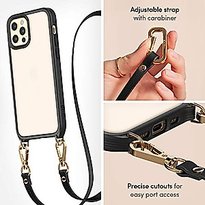 CYRILL iPhone 12 Case for Women Classic Charm iPhone 12 Case with Strap, iPhone 12 Pro Case (2020) - Black