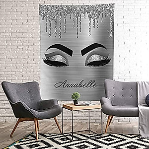 CUXWEOT Custom Blanket Personalized Silver Glitter Sparkle Eyelashes Print Soft Fleece Throw Blanket with Name for Gifts Sofa Bed 50 X 60 inches