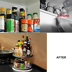 2 Tier Lazy Susan Turntable Kitchen Spice Rack Organizer for Cabinet Rotating Carousel Lazy Susan for Table Spice Storage Pantry Organization Height Adjust & Detachable Large Plastic Clear Bins