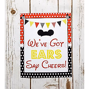 Mickey Party Sign Set of 4-8 x 10 inch Mickey Mouse Party Supplies Birthday Sign Printed in Card stock | Mickey Mouse Clubhouse Inspired Door Signs | Food Labels Disney Decorations Hot Dog Bar Decor