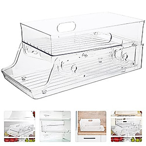 Cabilock 2pcs Stackable Type Vegetable with Drink Plastic Cabinet Ing Rack Cola Container Lid Meat Storage Organizer Convenient Countertop Beverage Fruit Freezer Holder Drawer Transparent