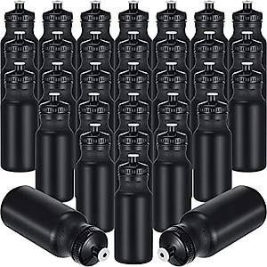 48 Pieces Squeeze Sports Water Bottles 20 oz Reusable Sport Bottle No BPA Plastic with Easy Open Leakproof Push/Pull Spout for Bike, Blank DIY, Black(Black Lid)