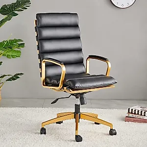 CAROCC Black Gold Desk Chair Black Gold Office Chair high Back Modern Office Chair managerial Chairs & Executive Chairs Swivel Office Chair Black Leather and Gold(1902 Gold Black)