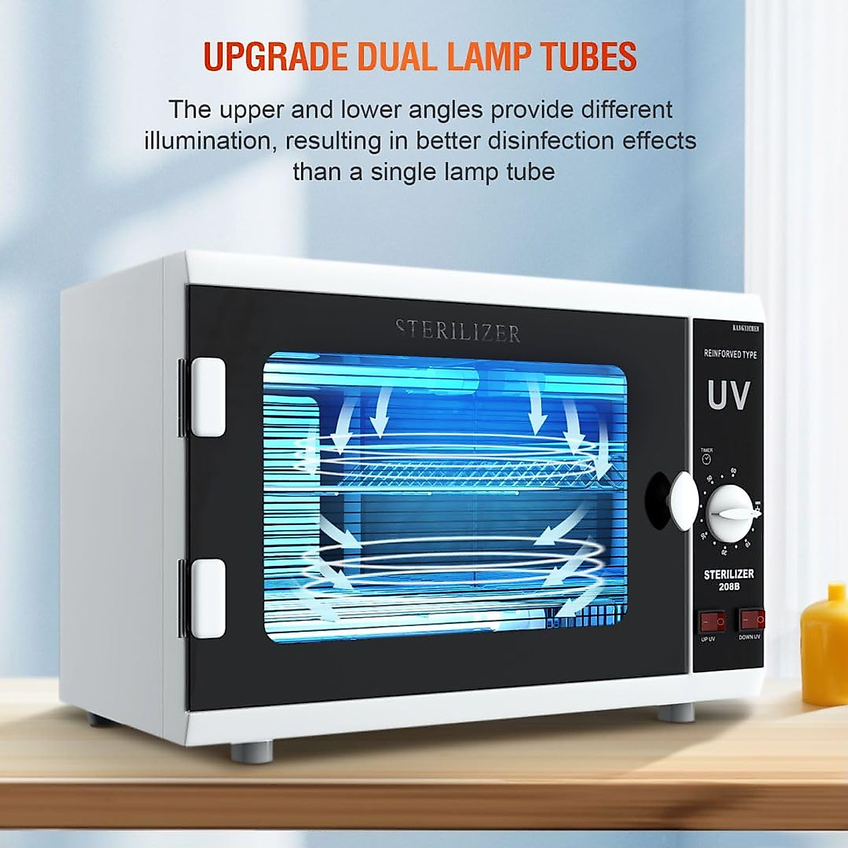 UV Sterilizer Cabinet. Dual Lamp Ultraviolet Disinfection Cabinet with Timer Setting, Suitable for Sterilization and Disinfection of Various Items