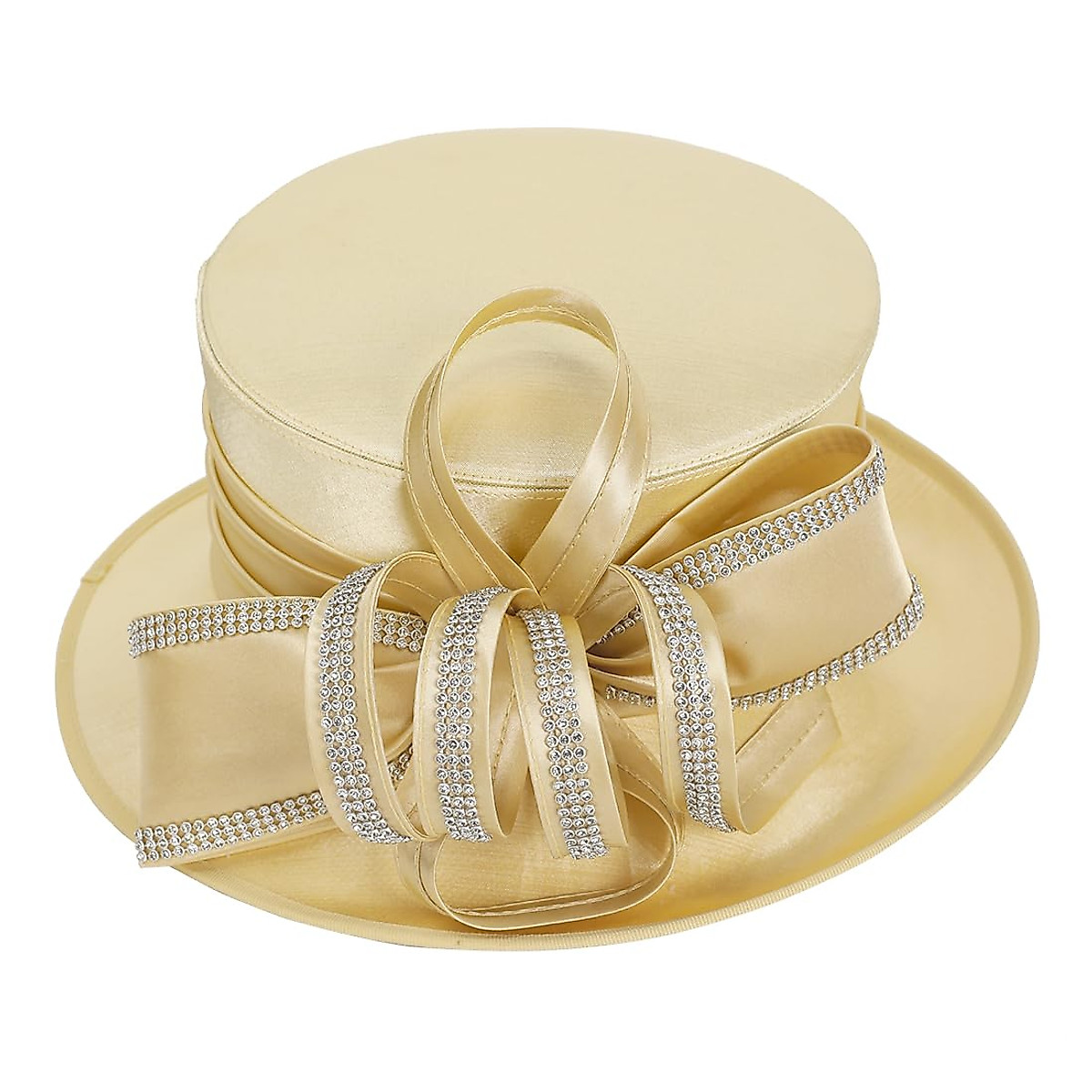 Church Hat for Women Kentucky Derby Tea Party Wedding Dress Hats with Rhinestone(SD716-Champagne)