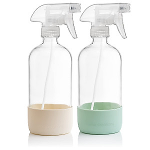 Vine Creations Glass Spray Bottles for Cleaning Solutions, Clear Glass Spray Bottle with Silicone Sleeve, 16 oz Empty Spray Bottles for Cleaning, Plant Spray Bottle, Cleaning Spray Bottle - 2 Pack