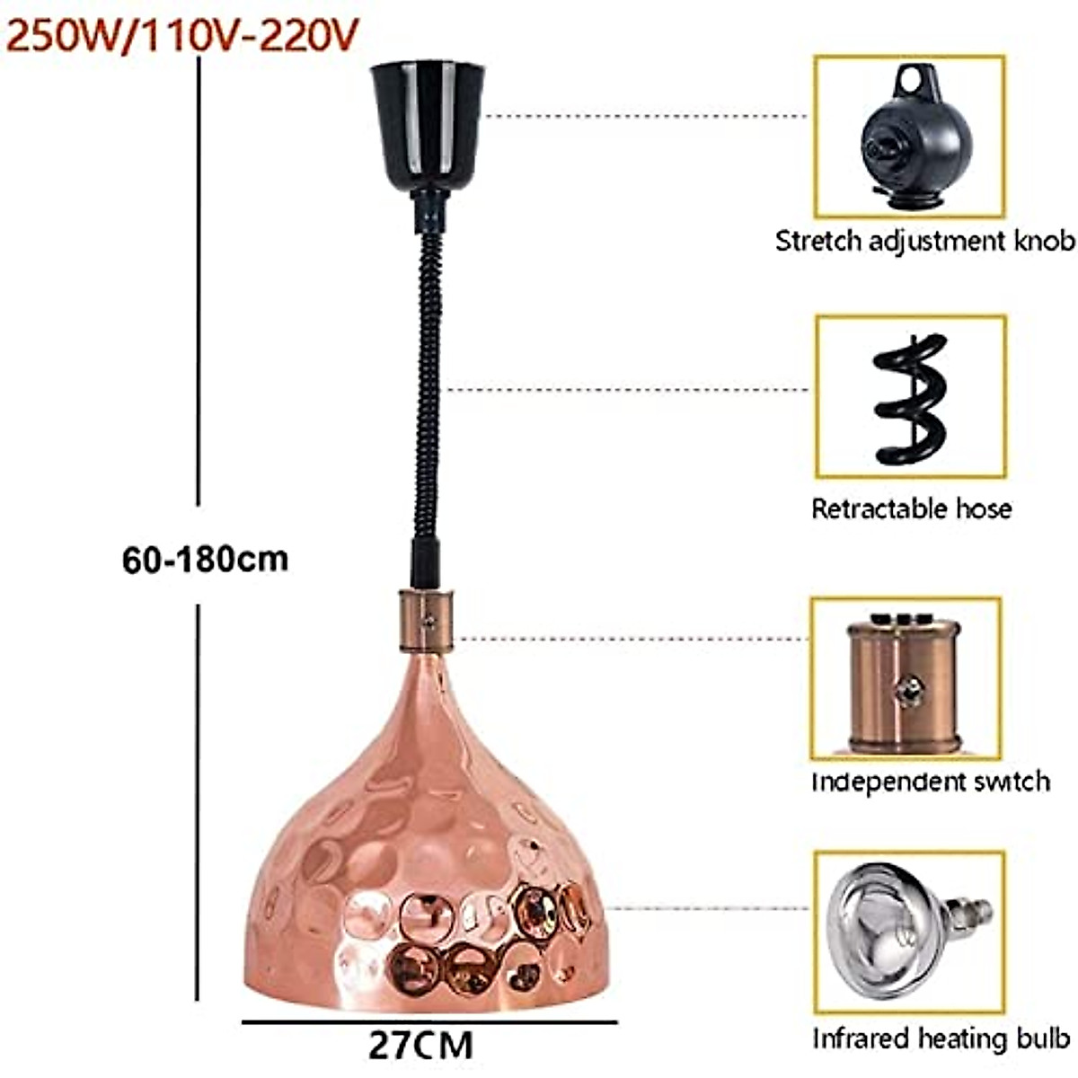 FXJ Food Heat Lamp, Food Warmer Heat Lamps Commercial Metal Telescopic Heat Preservation Lamp for Keep Food Warm for Hotel Kitchen Buffet Restaurant, Commercial High Power Catering Equipment (C)