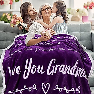 FILO ESTILO Grandma Blanket, Grandma Birthday Gifts, Mothers Day Gifts for Grandmother from Grandchildren, Granddaughter, Unique Grandma Throw Blanket 60x50 Inches (Purple, Sherpa)