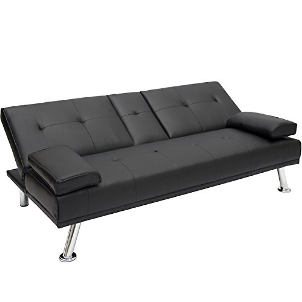 Entertainment Convertible Futon Sofa Bed with Cup Holder Couch Recliner Lounger Sleeper Home Living Room Bedroom Apartment Studio Modern Space Saving Furniture Décor Multifunctional Versatile