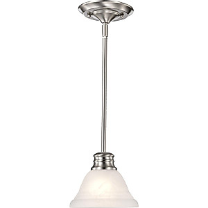 Nuvo 60/365 One Light Mini Pendant, 7 in, Brushed Nickel/Alabaster Glass