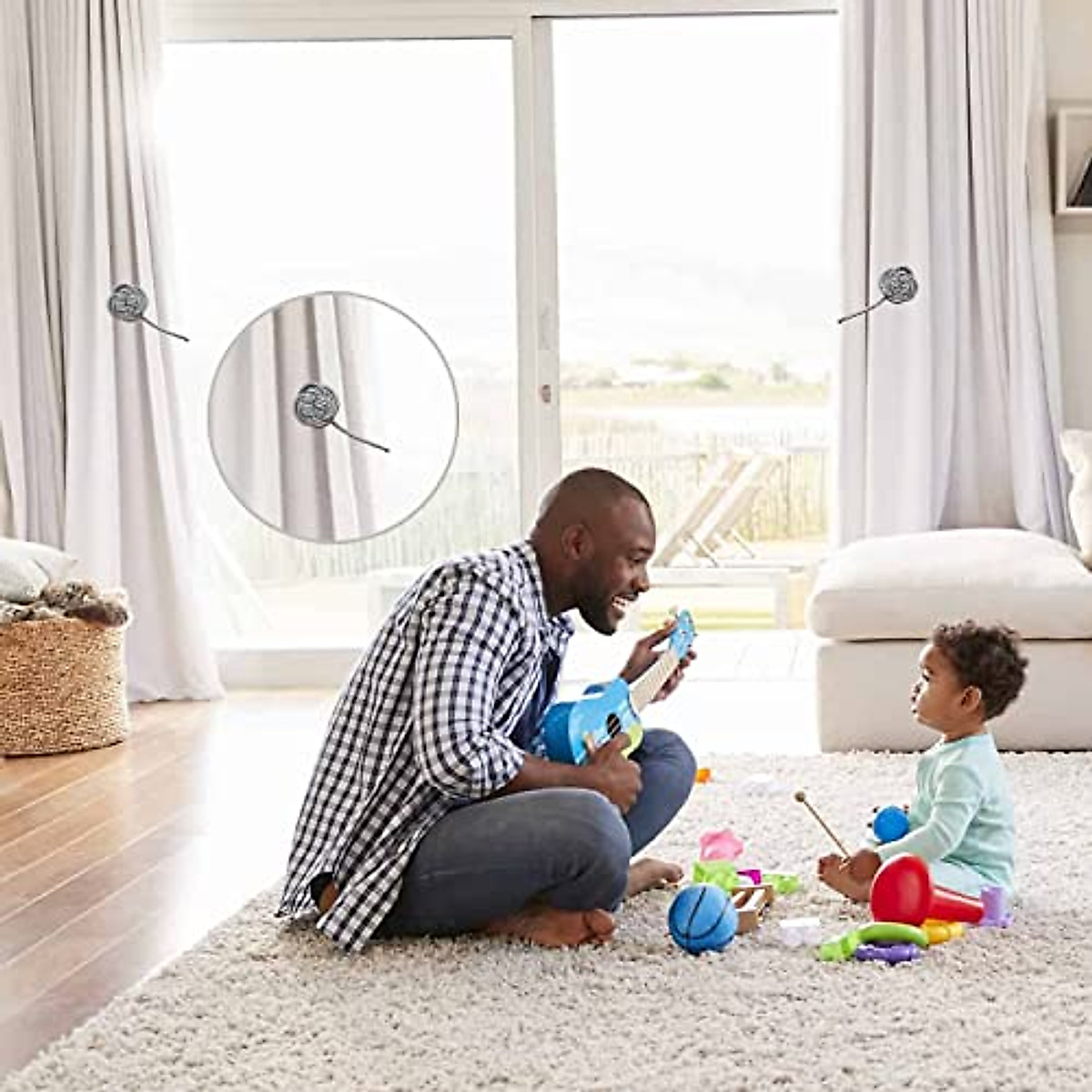 HIASTRA Strong Magnetic Curtain Tiebacks, 2 Pack Curtain Tie Modern Window Decorative Tie Backs for Curtains Rope Outdoor Holder for Sheer Blackout Drapes, Silver Grey