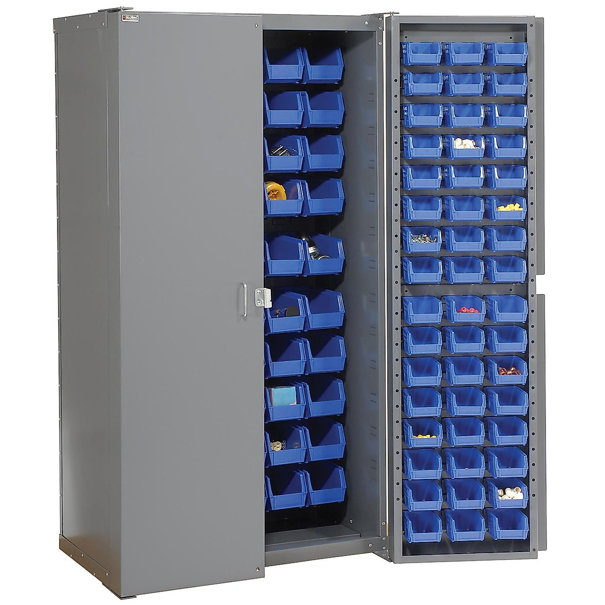 Global Industrial Bin Cabinet with 156 Blue Bins, 38x24x72, Assembled