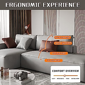 JACH 145" Modular Leathaire Large Sectional Sofa with Chaise, L-Shaped Faux Leather 5 Seater Minimalist Couch, Modern Right Hand Facing Sectional Sofas with 3 Throw Pillows (Beige)