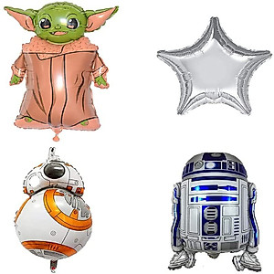 ROSUDA 19 Pcs Star Wars Balloon Set, Baby Child Balloons,Mandalorian Theme Video Games the Child Birthday Party Foil Film Dalloon Supplies Star Wars Bouquet Decorations for Kids Boys Girls