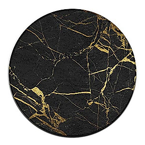 NiYoung Chic Black and Gold Marble Texture Round Area Rug for Bedroom, Living Room, Home, Kitchen/Memory Foam Ultra-Soft Spa Floor Mats Entrance Rug, Fast Dry Shaggy Carpet (36" Diameter)