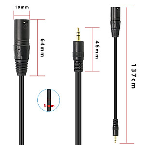 XMSJSIY 3.5mm to XLR Stereo Cable 1/8 TRS to 2 XLR Male Y Splitter Adapter Interconnect Audio Microphone Breakout Patch Cord for Studio Monitor Speakers, Laptop, DMX Adapter -1pcs