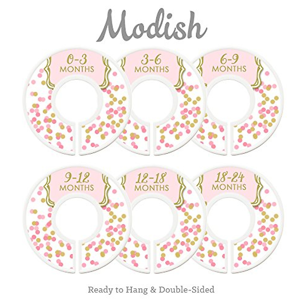 Modish Labels Baby Clothes Size Dividers, Baby Closet Organizers, Size Dividers, Baby Closet Organizers, Closet Dividers, Clothes Organizer, Girl, Pink, Gold, Confetti, Dots, Clean Modern (Baby)
