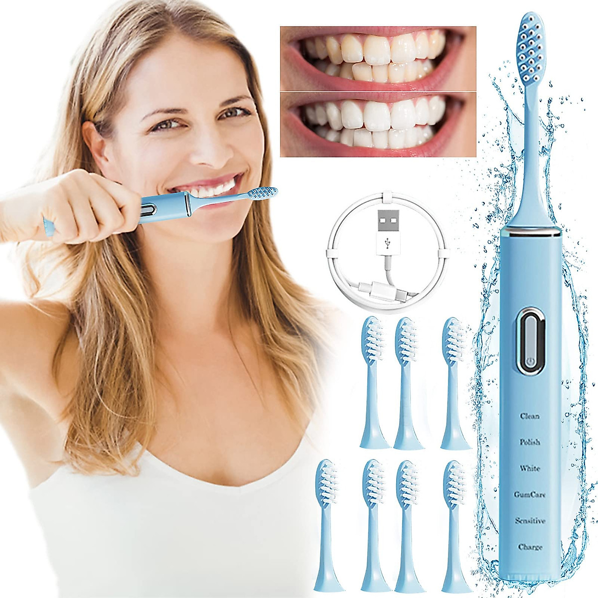 ZITIANY Sonic Electric Toothbrush with 8 Brush Heads, Rechargeable Sonic Electric Toothbrush for Adults with 5 Modes Technology, 5 Hours Fast Charge Lasts up to 180 Days