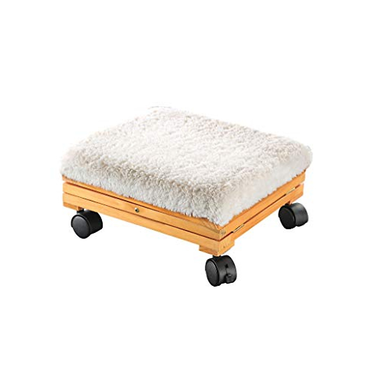 Etna Sherpa Top Foot Rest - Portable Rolling Collapsible Cushioned Foot Stool Ottoman for Home or Office