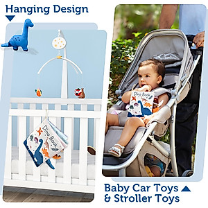 Richgv Baby Books Toys 0-6-12 Months, Baby Boy Gifts Touch and Feel Crinkle Books with Dino Doll, Newborn Infant Toys 6-9-12 Months, Carseat Toys Shower Gifts Baby Valentines Gifts Stocking Stuffers