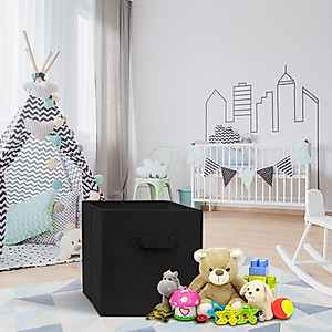 Klozenet Foldable Storage cubes 4-Pack, Fabric Organizer Bins / cube storage basket With Handle For Organizing cubby or Closet Shelves, Storage, Books, Cloth and Toys, (Black)