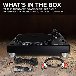 Gemini Sound TT-4000 Professional Direct-Drive DJ Turntable, High Torque, 3 Speeds Vinyl Record Player, Switchable Phono Preamp, Variable Pitch Control, Die-Cast Aluminum Platter, USB Audio Interface
